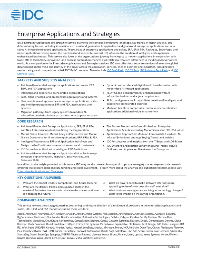 IDC Enterprise Applications and Strategies - 2024 Sep | PDF | Enterprise Resource Planning ...