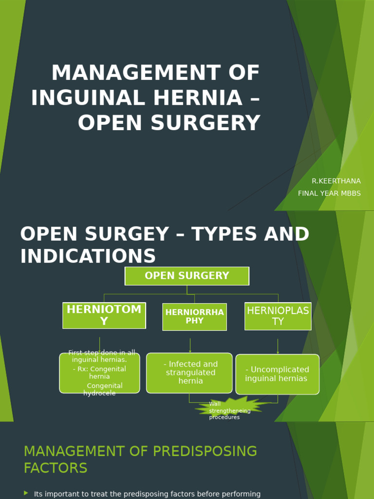 Management of Inguinal Hernia - Open Surgery | PDF