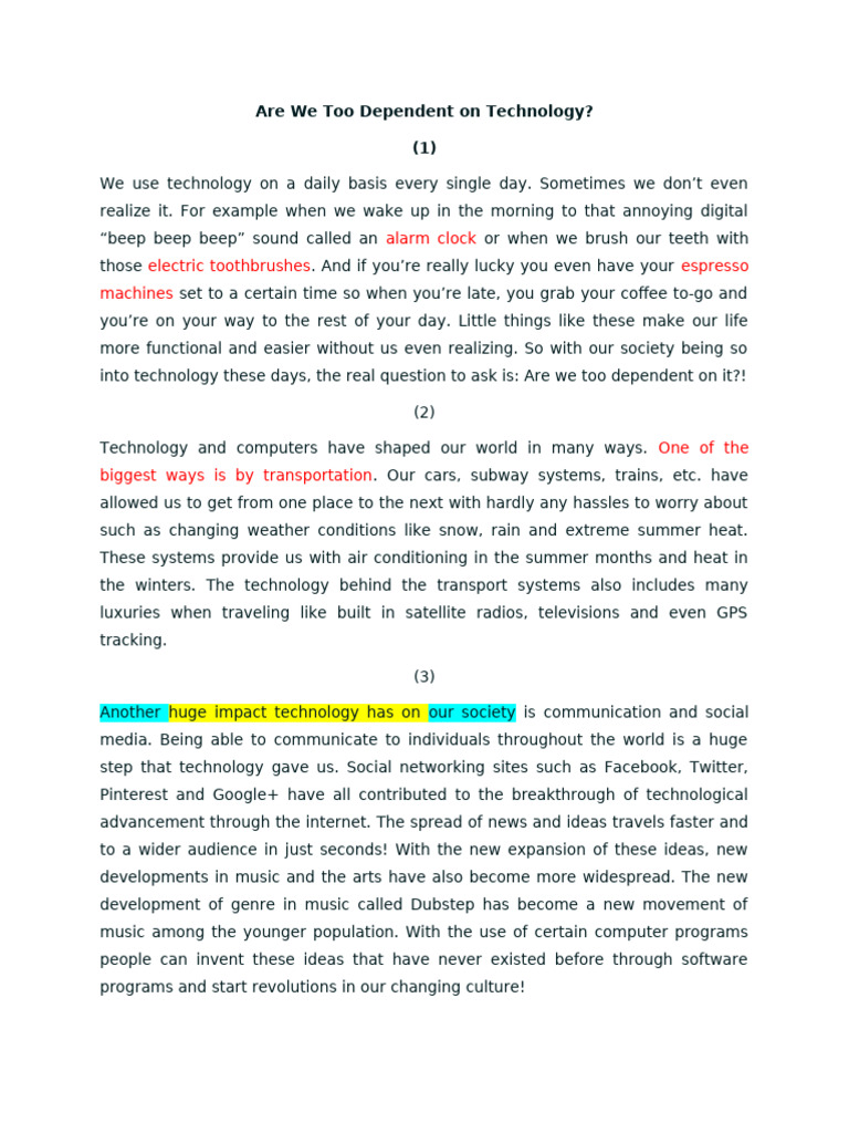 Are We Too Dependent On Technology | PDF | Human Communication ...