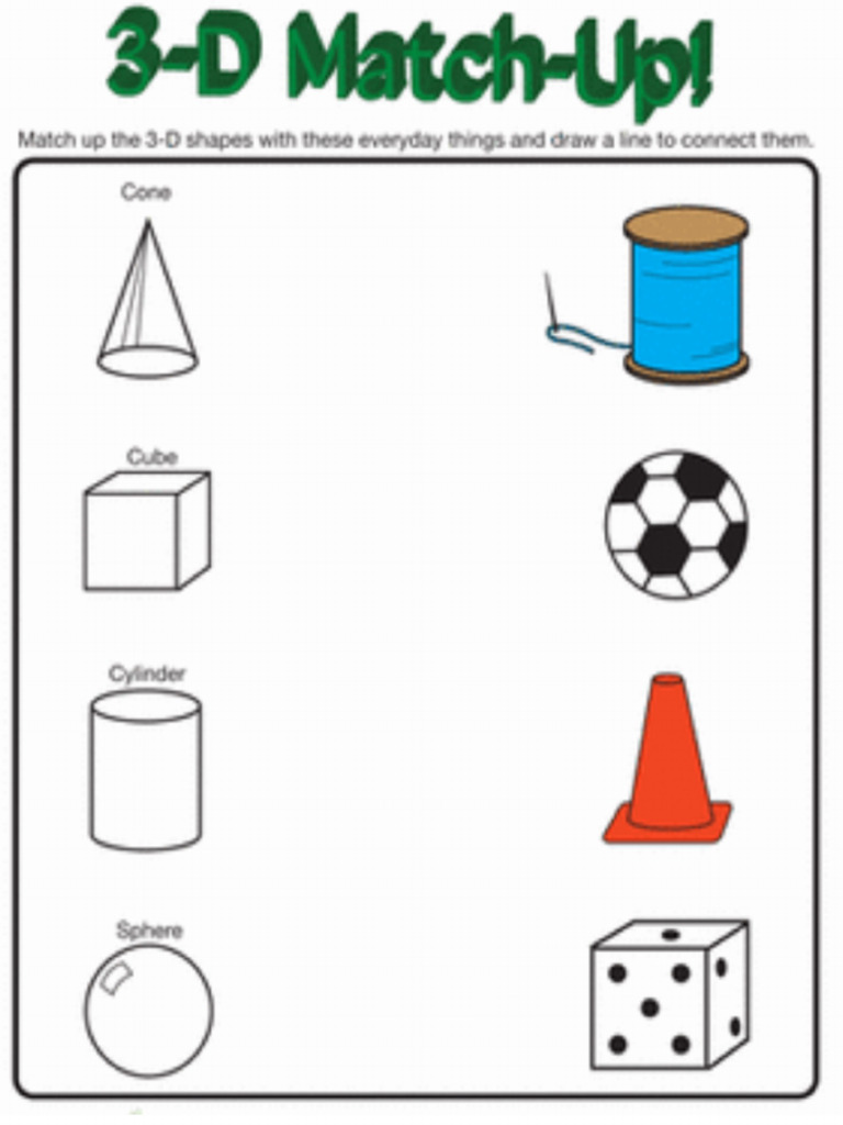 3D Shapes in Real Life Worksheet Education.com | PDF