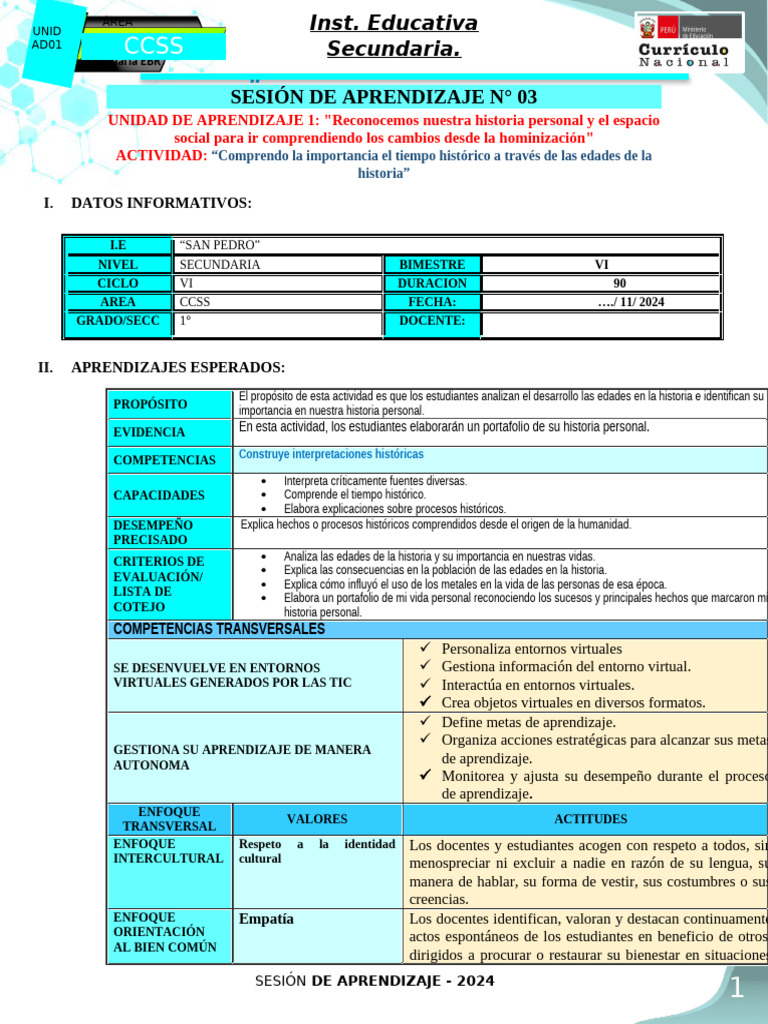 SESION CCSS 1°prehistoria | PDF | Aprendizaje | Enseñando