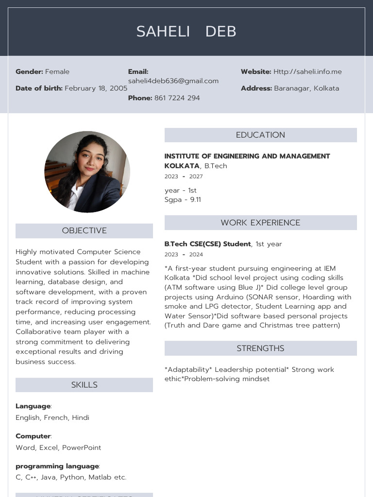 Saheli Deb: Aspiring CSE Student Profile | PDF | Computing | Software ...