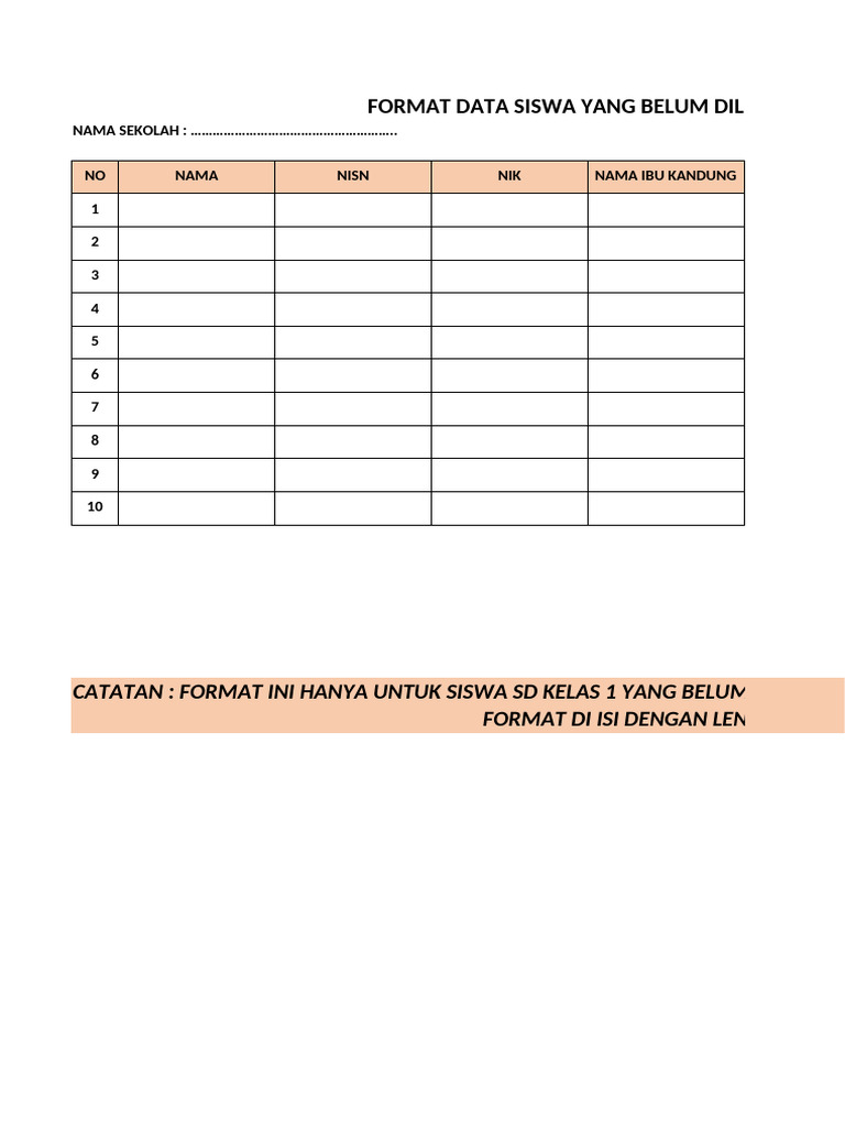 Format Data Siswa Baru Yang Belum Diluluskan Dari TK | PDF | Karier & Perkembangan