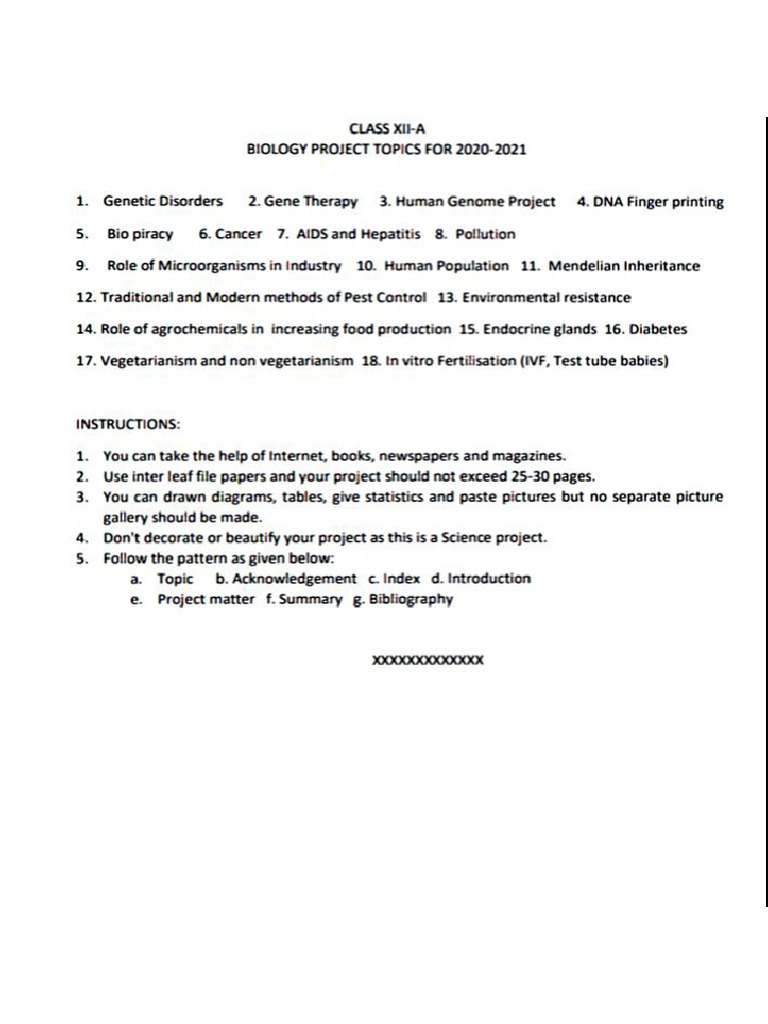 G-12 Bio Project Topics | PDF
