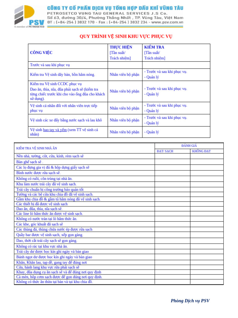 BM11 - QUY TRÌNH VỆ SINH KHU VỰC PHỤC VỤ | PDF