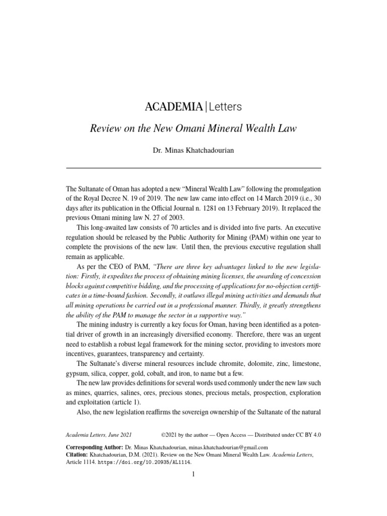 Oman's New Mineral Wealth Law Review | PDF | License | Mining