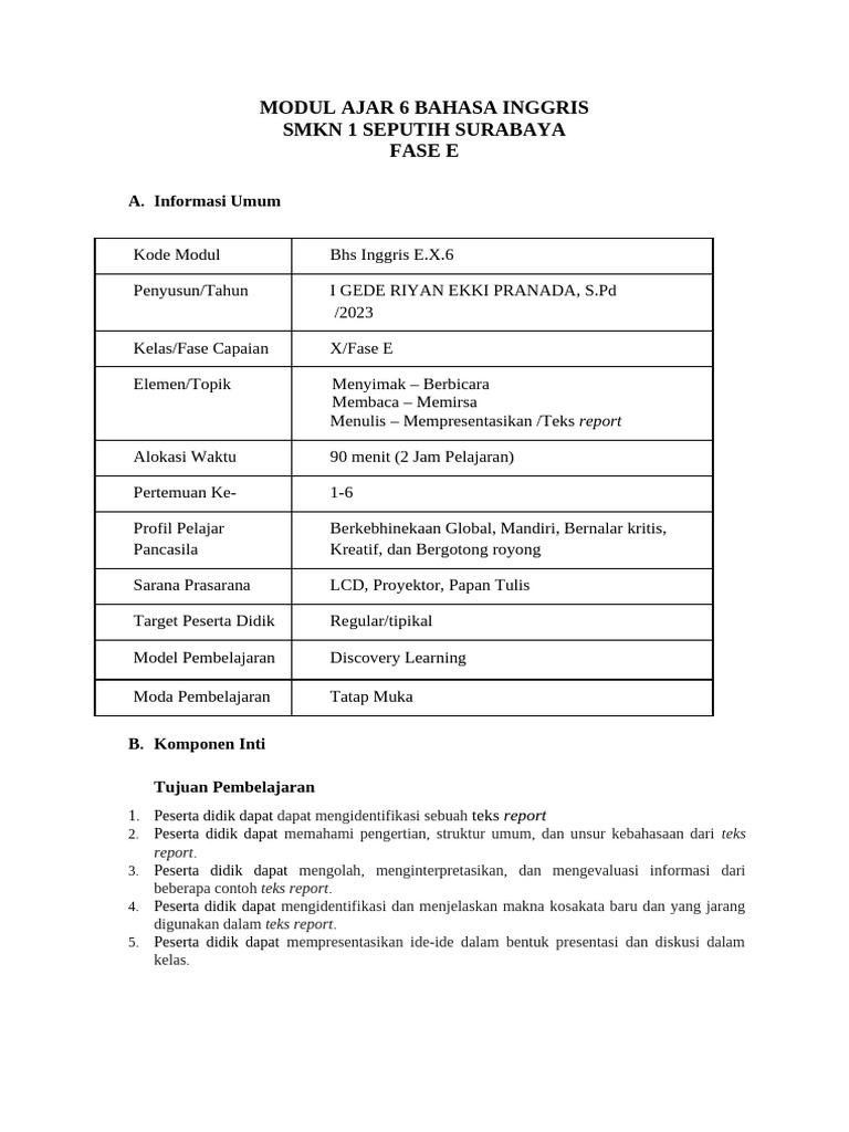 Modul Ajar - English - SMK-X - Unit 6 | PDF