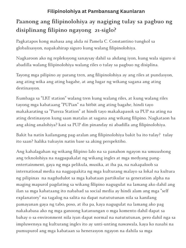 Filipinolohiya Sanaysay BSTMOUMN 1-4 Jude Martin Castro | PDF