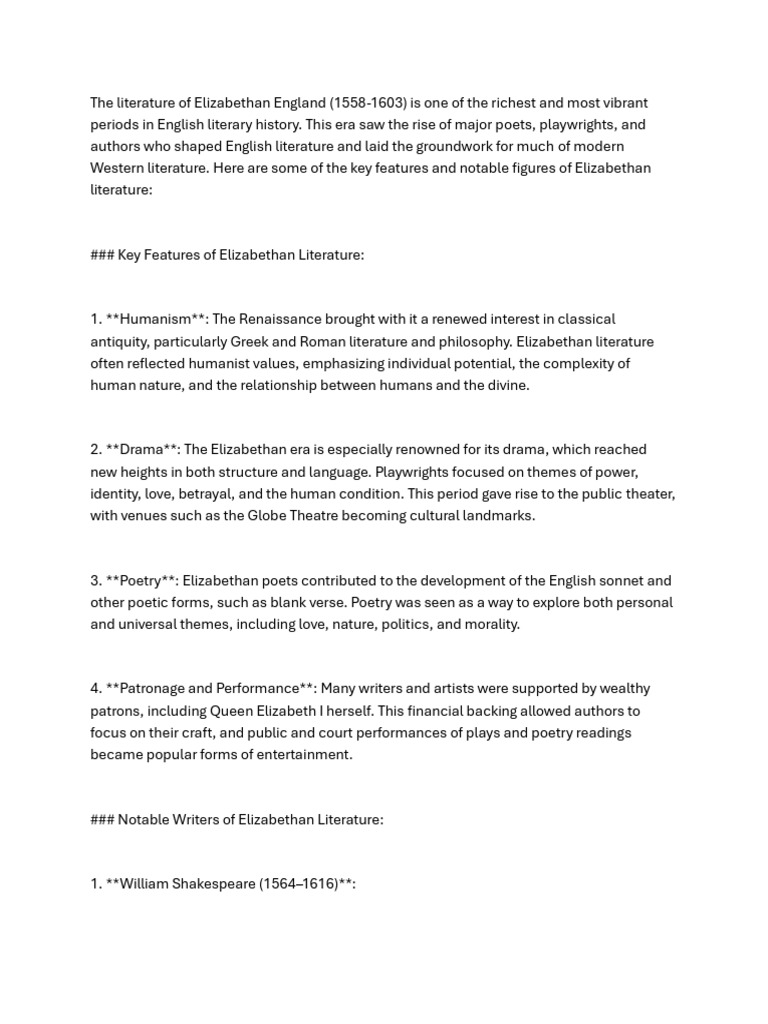 Literature of Elizabethan England | PDF | English Literature | Poetry