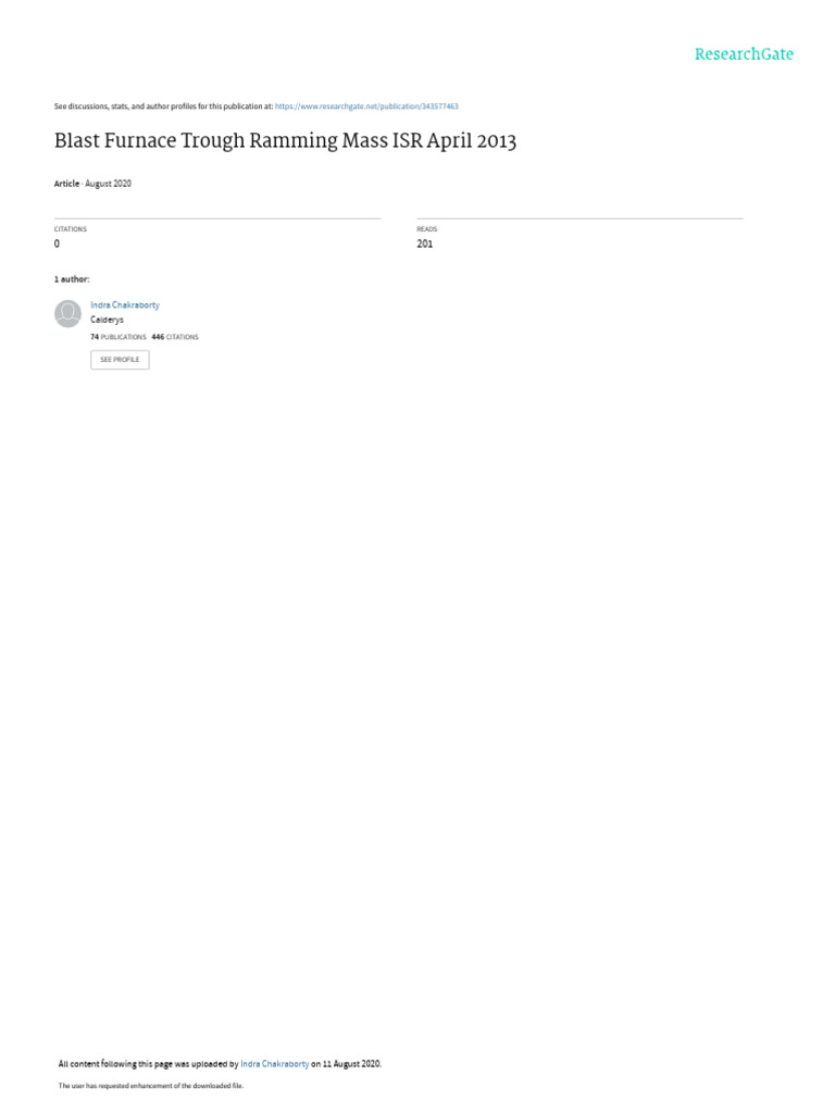 Blast Furnace Trough Ramming Mass ISRApril 2013 | PDF