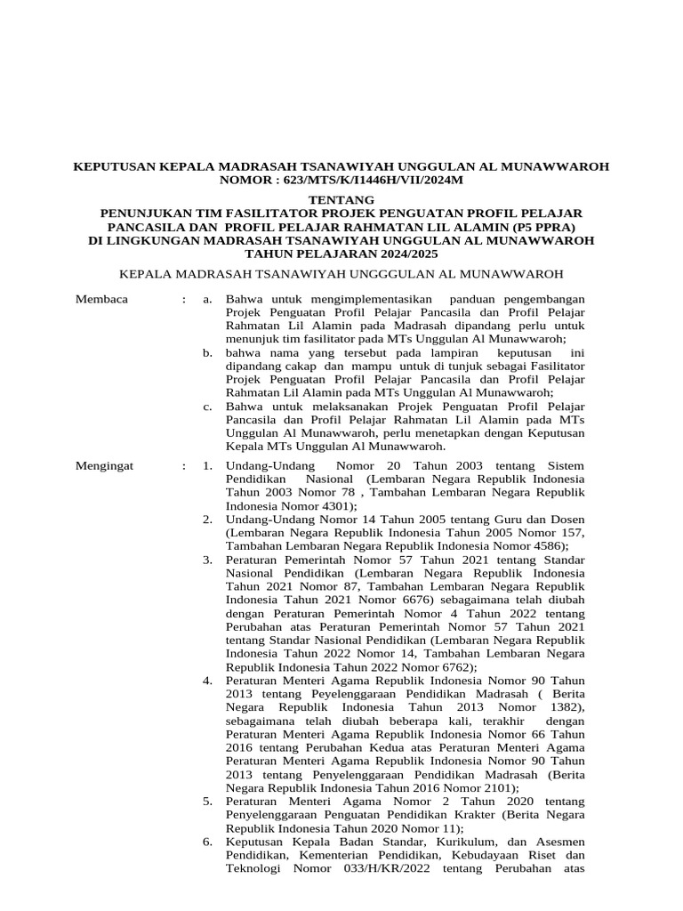 SK Tim Teaching Proyek P5ra | PDF