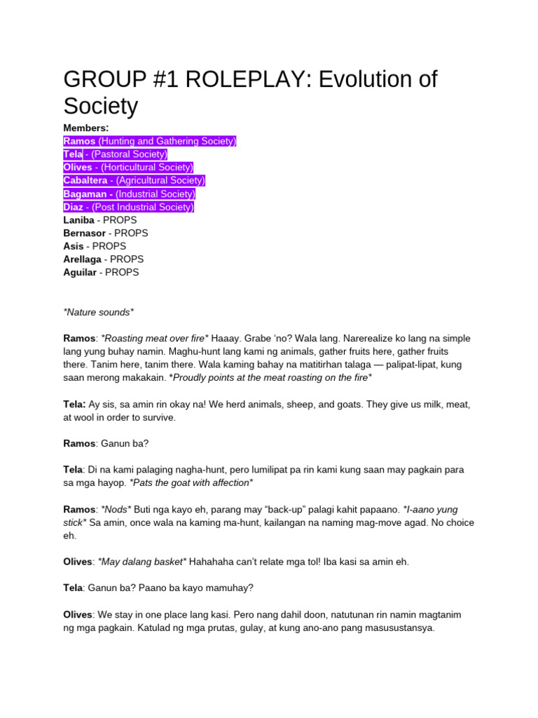 GROUP 1 ROLEPLAY Evolution of Society | PDF
