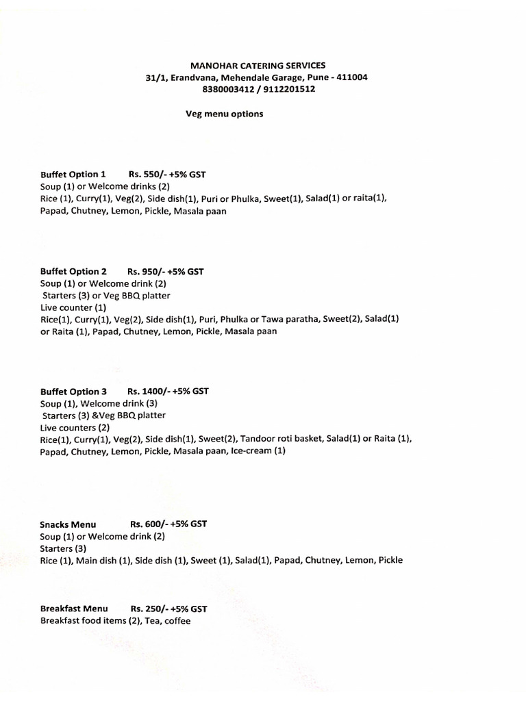 Catering Menu Card | PDF