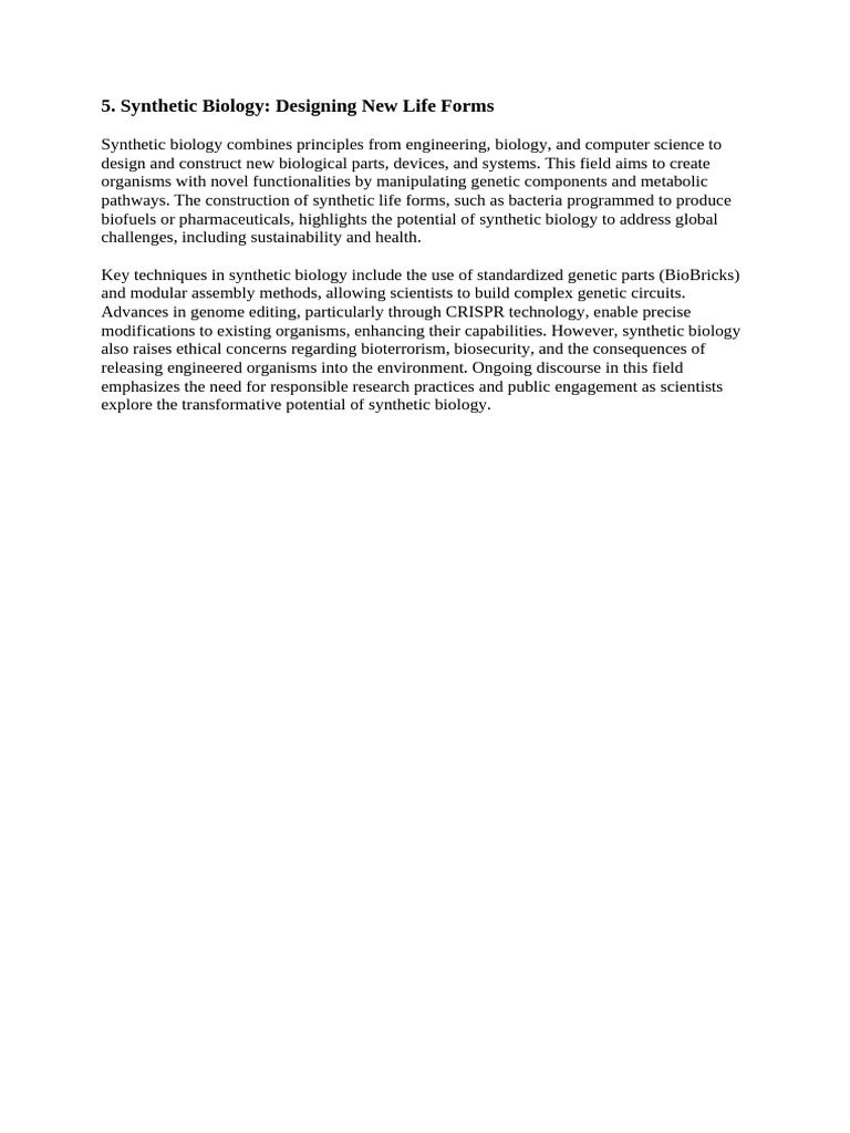 Synthetic Biology: Designing New Life Forms | PDF | Science & Mathematics