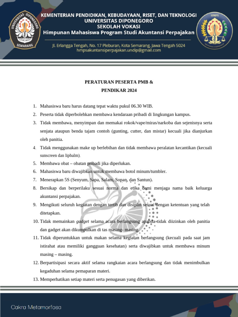 Peraturan Dan Dresscode PKKMB & PENDIKAR 2024 | PDF | Ilmu Sosial