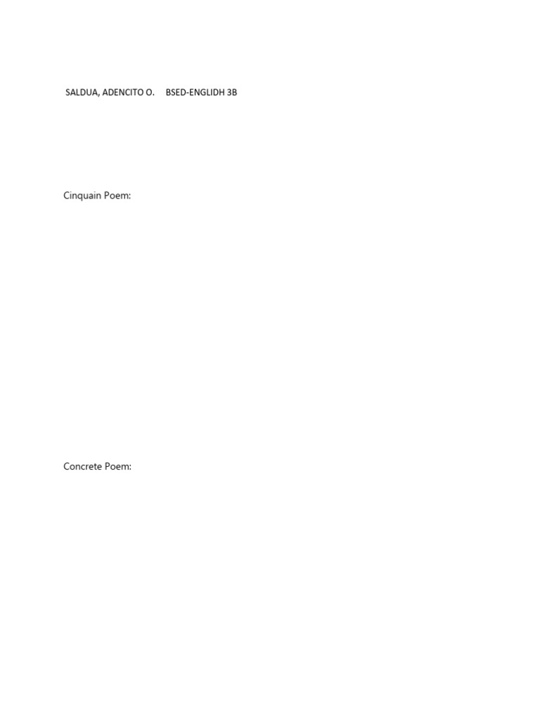 Writing A Cinquain and Concrete Poem (SALDUA) | PDF