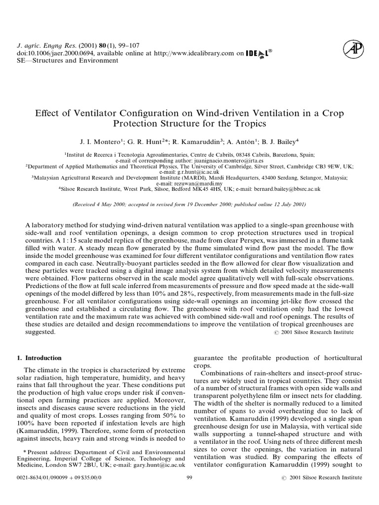 E!ect of Ventilator Configuration On Wind-Driven Ventilation in A Crop Protection Structure For ...