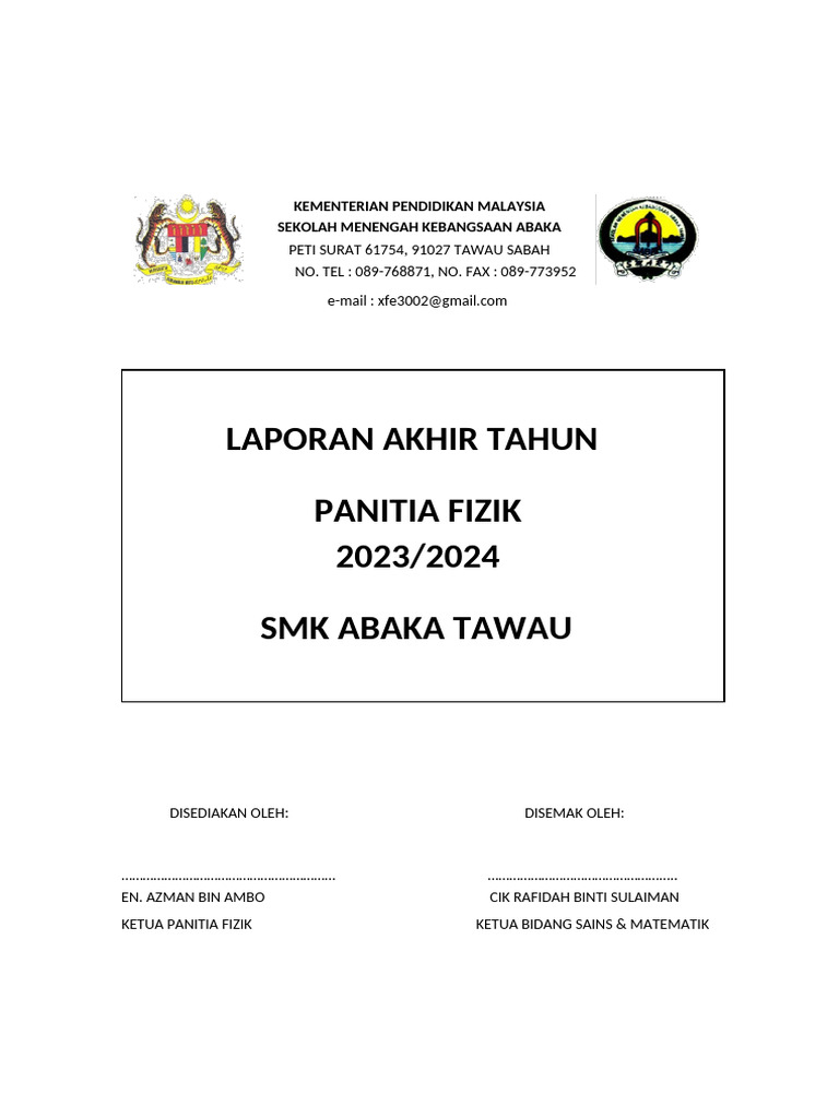 Laporan Akhir Tahun Panitia Fizik 2023 | PDF