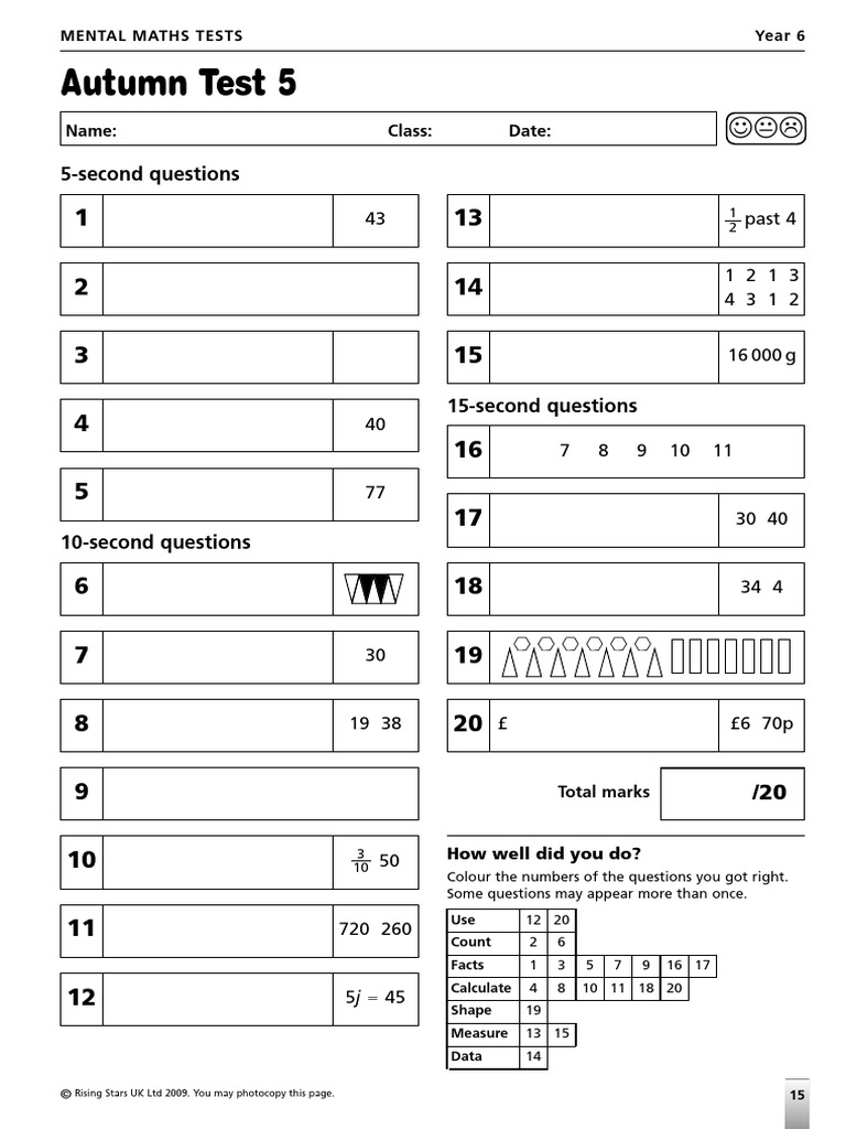 Monday Year 6 Arithmetic Test Week 5 Answer Sheet For Pupils | PDF ...