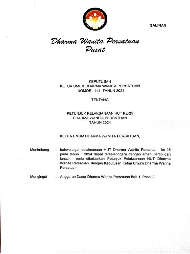 Kep.141 Juklak HUT Tahun 2024 | PDF