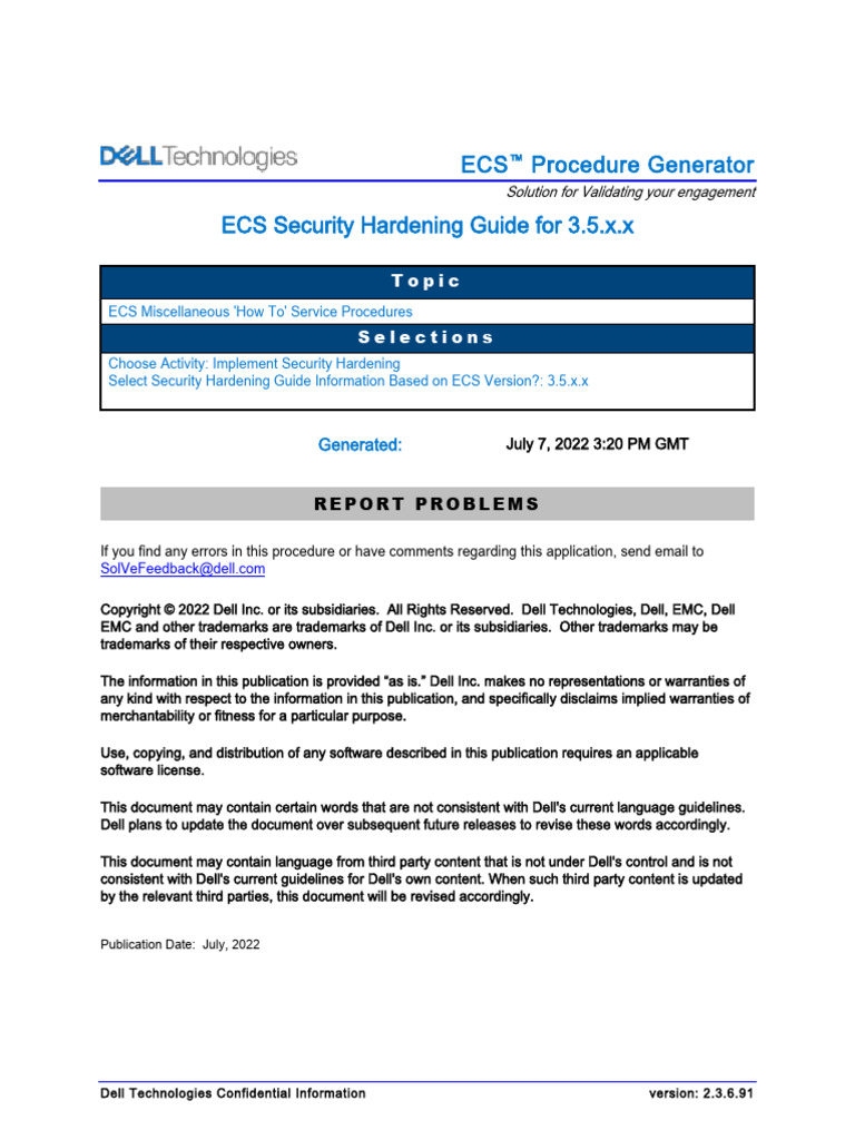 ECS - ECS Miscellaneous How To Service Procedures-ECS Security Hardening Guide For 3.5.x.x | PDF ...