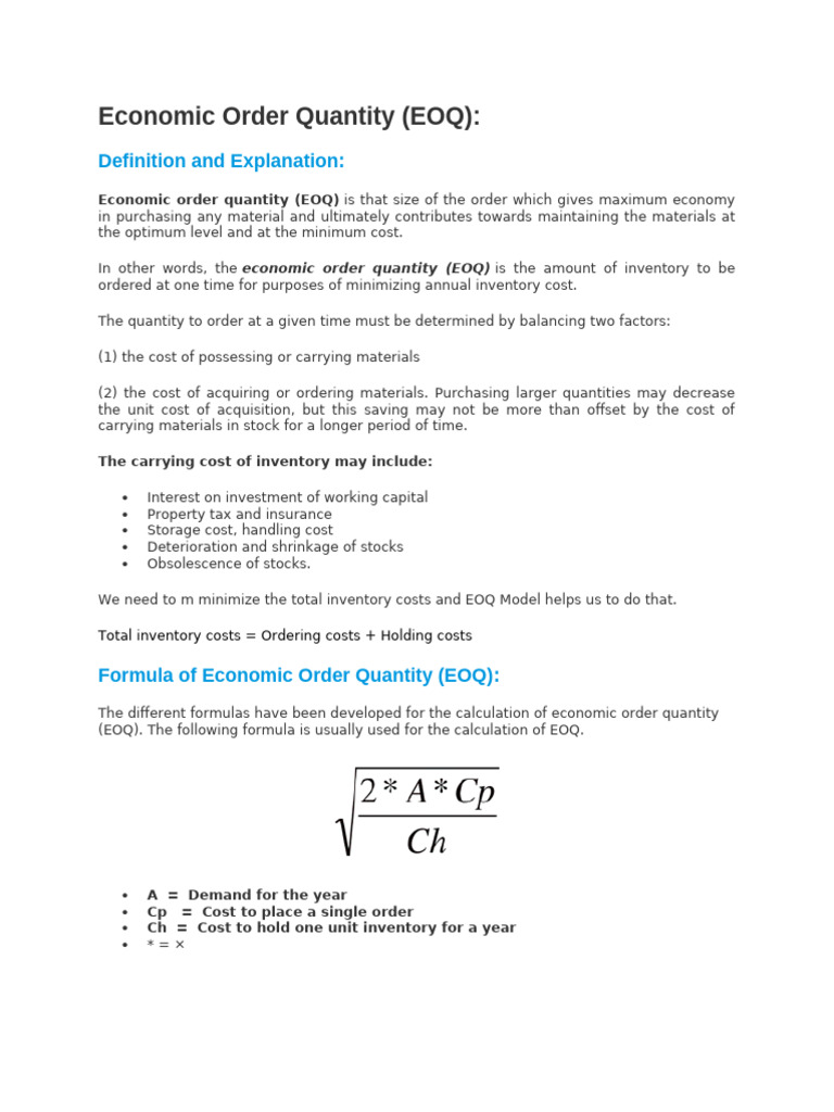 Economic Order Quantity | PDF | Inventory | Economies