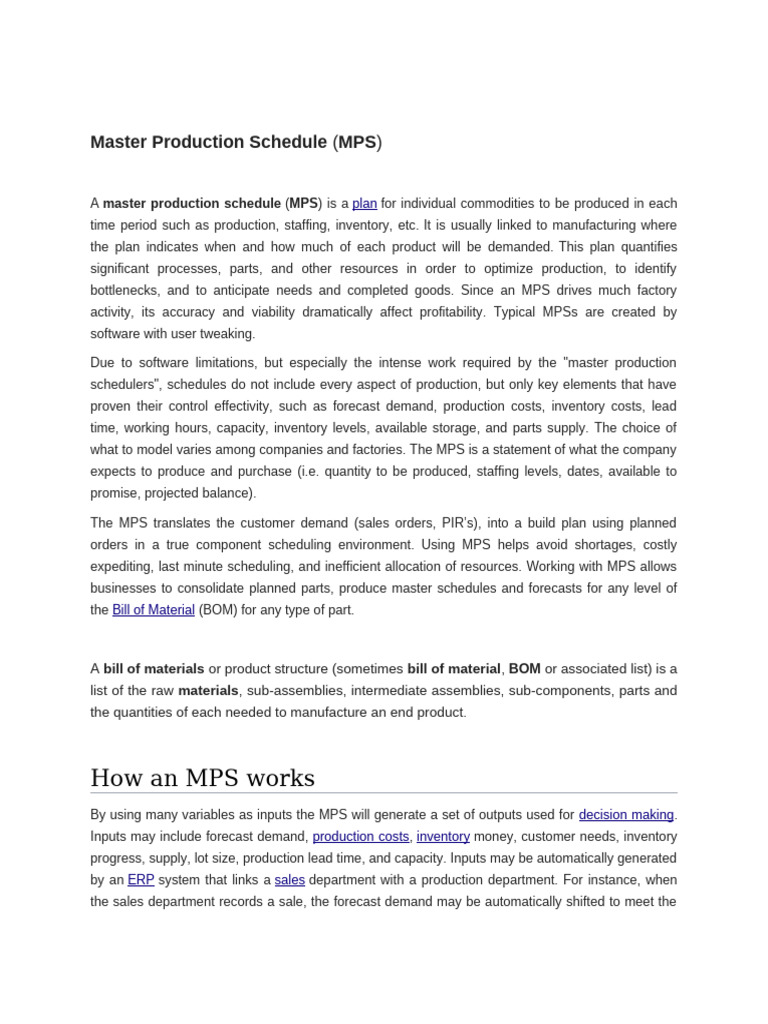 Master Production Schedule Overview | PDF | Production And ...