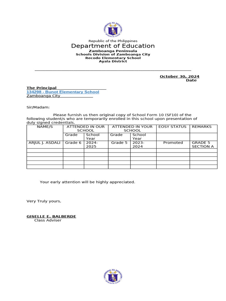 Request Form SF10 | PDF | Philippines | Public Administration