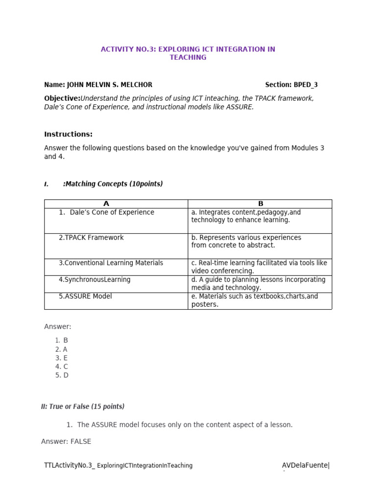 Melchor JohnMelvin BPED-3 Activity3 | PDF | Learning | Educational Technology