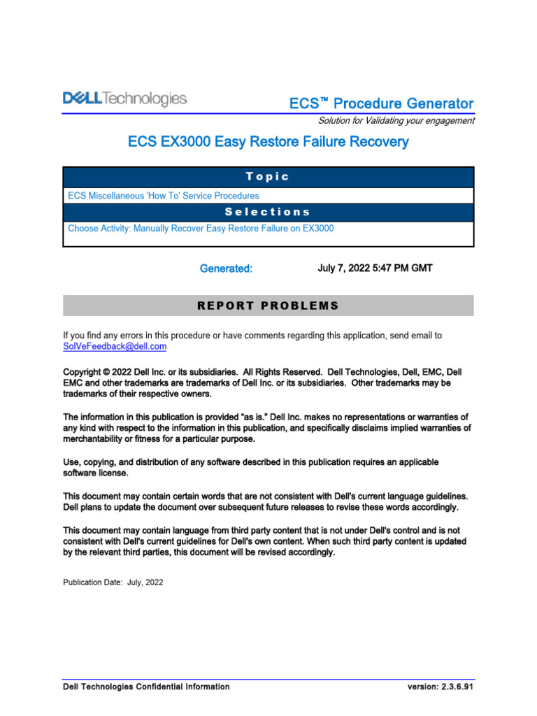 ECS - ECS Miscellaneous How To Service Procedures-ECS EX3000 Easy Restore Failure Recovery | PDF ...