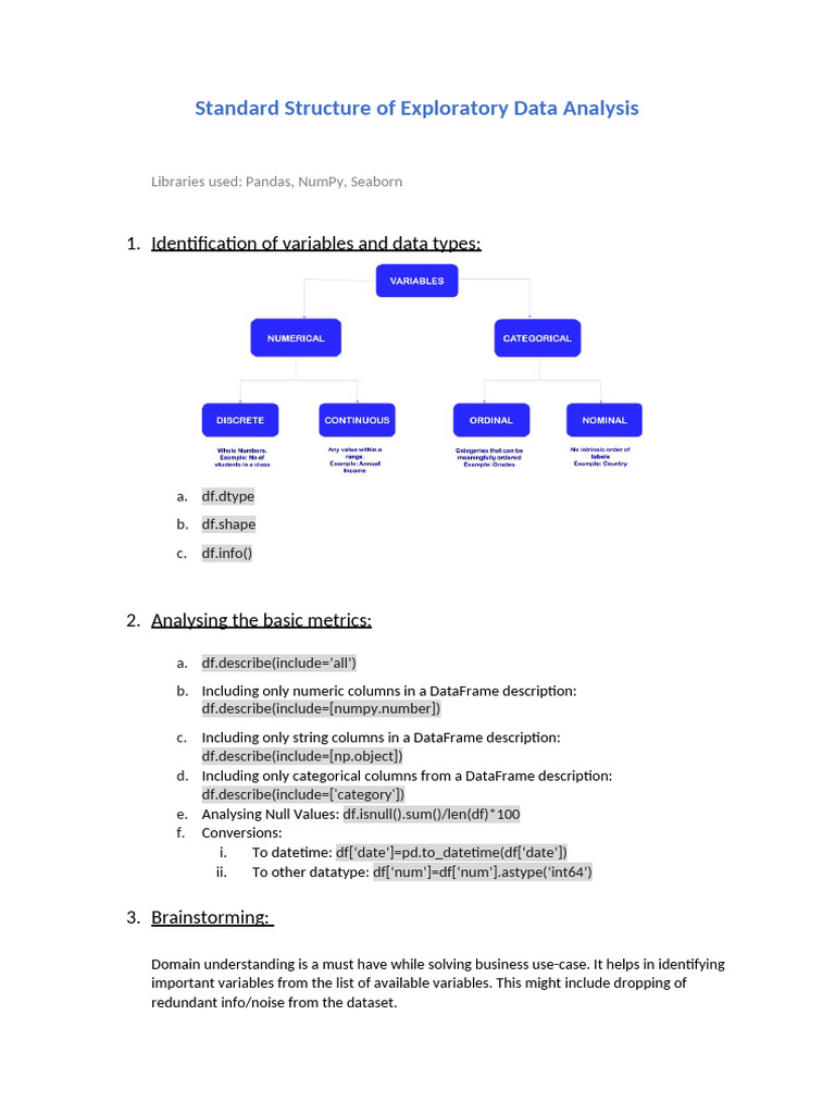 Standard Structure of Exploratory Data Analysis | PDF | Quartile | Descriptive Statistics