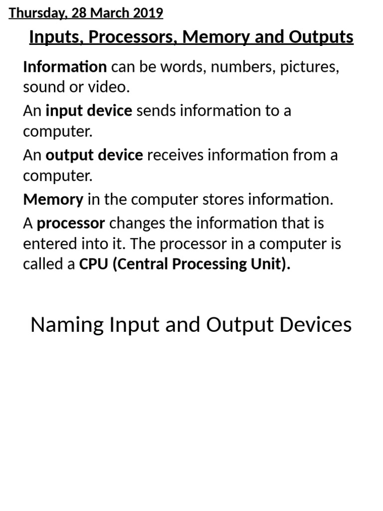 Inputs, Processors, Memory and Outputs | PDF | Computer Data Storage ...