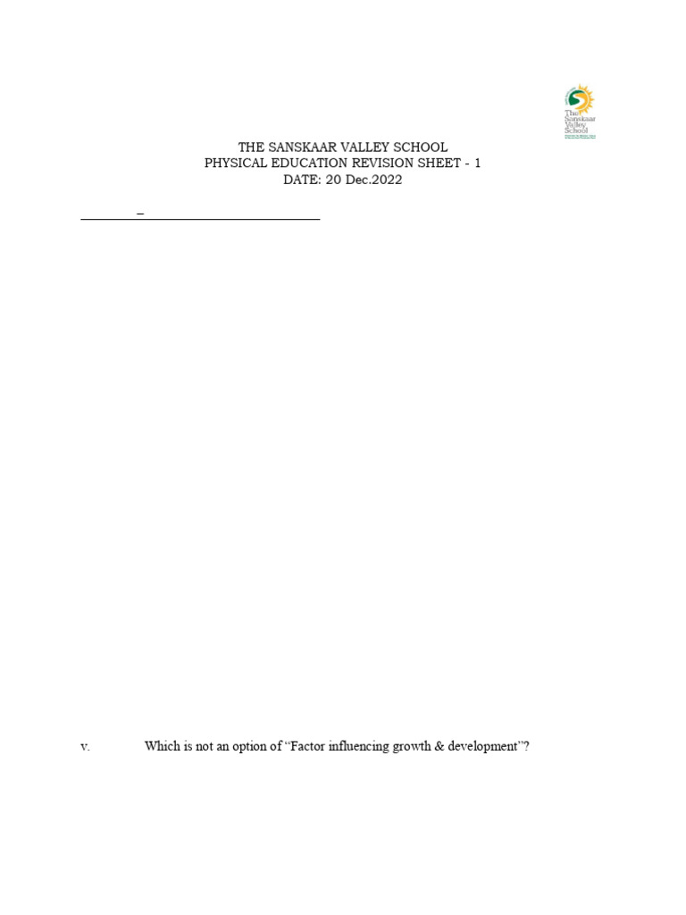PE Revision Sheet - 1 | PDF | Career & Growth | Self-Improvement