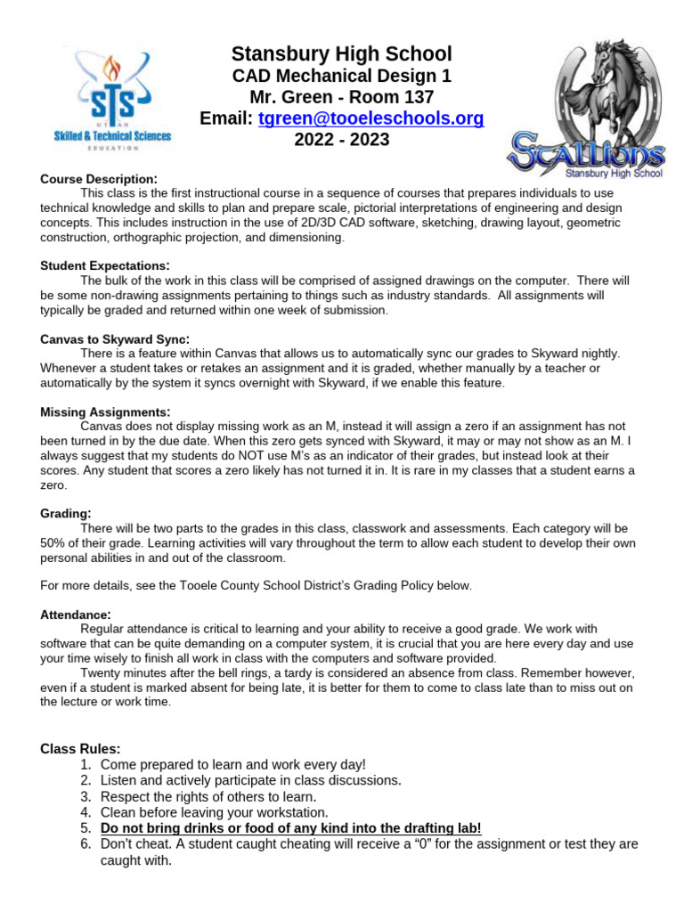 Stansbury High CAD Design Course Overview | PDF | Computer Aided Design ...