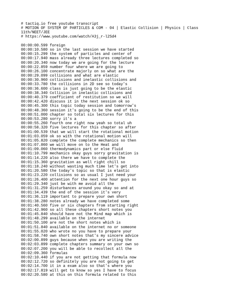 Tactiq Free Transcript A3j R l2Sd4 | PDF | Collision | Momentum
