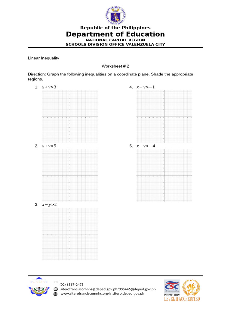 Linear Inequality WS#2 | PDF