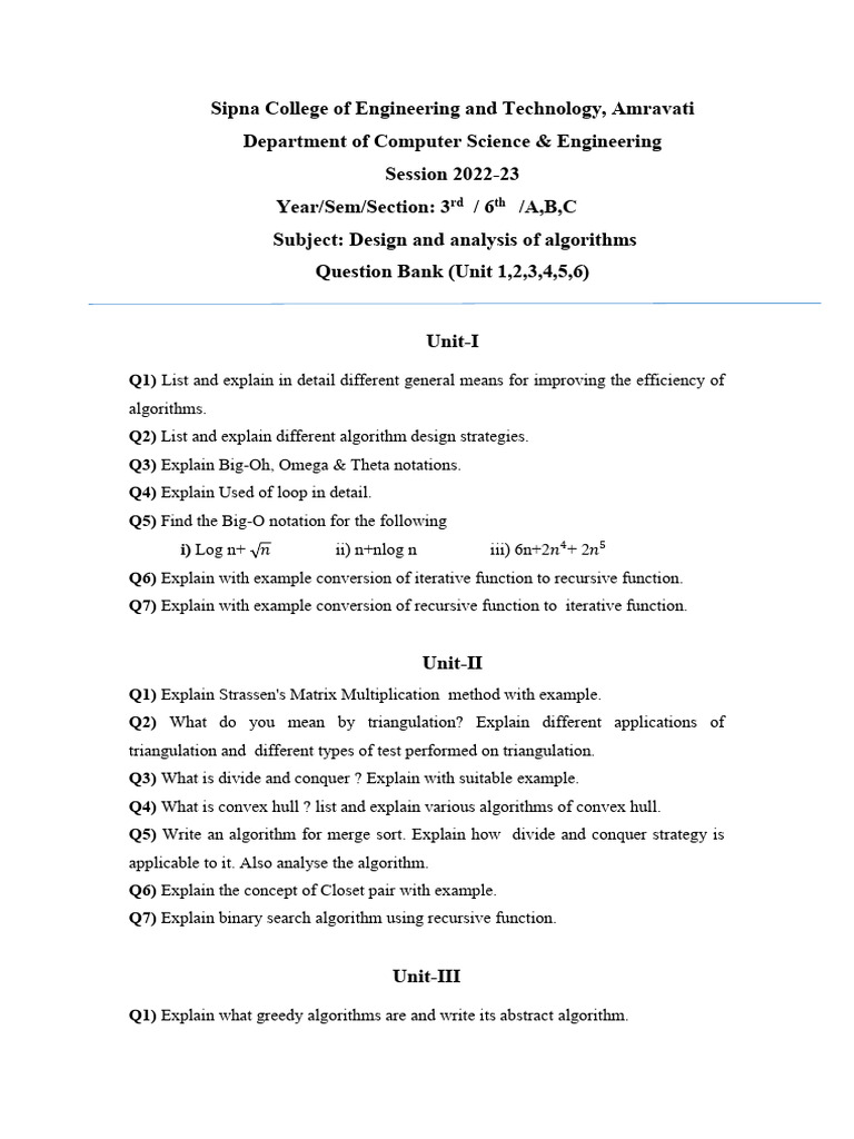 Daa Qb All Six Unit Pdf Computational Complexity Theory Theoretical Computer Science 5435