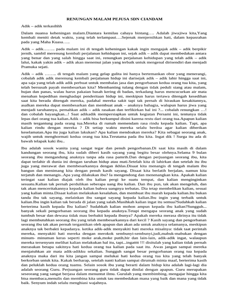 Teks Renungan Malam (Perjusa SDN Ciandam) | PDF | Pengembangan Diri