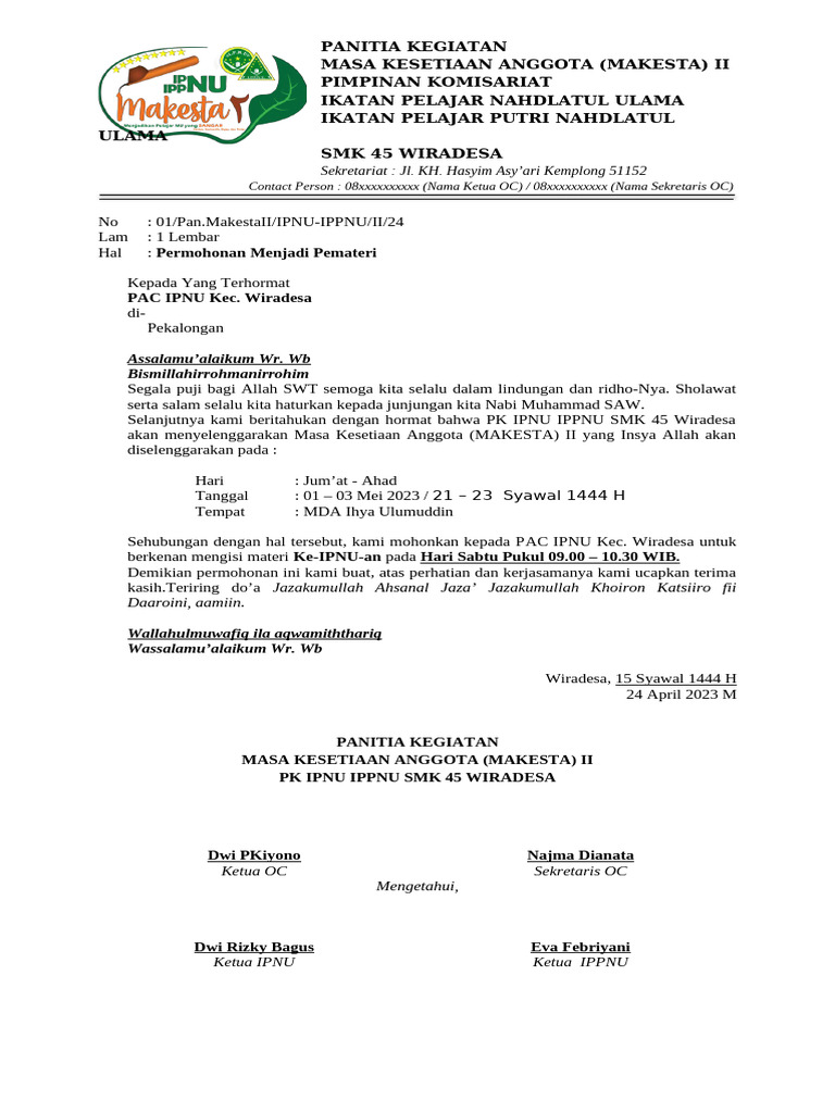 CONTOH Surat Menyurat MAKESTA | PDF