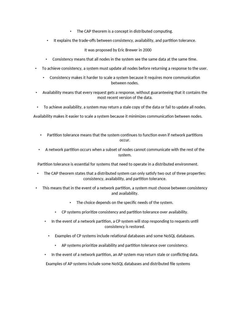 The Cap Theorem Is A Concept In Distributed Computing Pdf No Sql Databases
