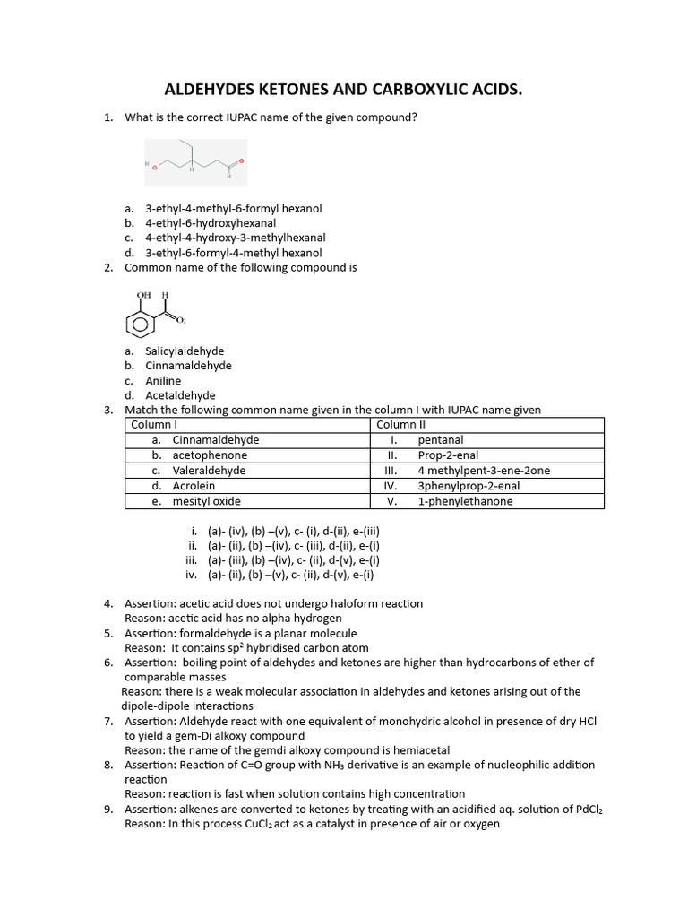 Aldehydes, Ketones & Acids Quiz | PDF | Aldehyde | Acid