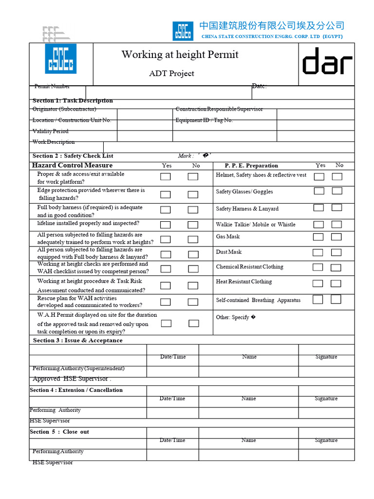Working at Heights Work Permit | PDF | Working Conditions | Underwater ...