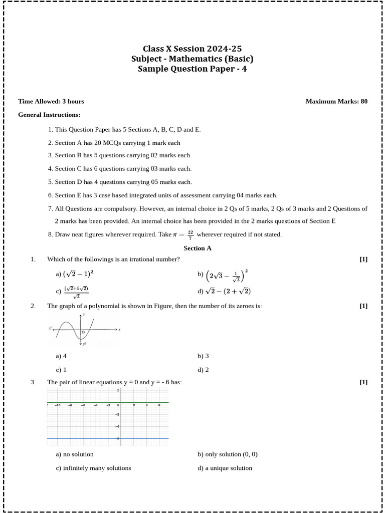 Class X Mathematics Sample Paper 2024 | PDF | Circle | Triangle