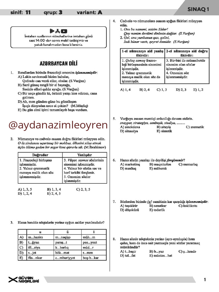 Güvən 11 AZ III Qrup @aydanazimleoyren | PDF