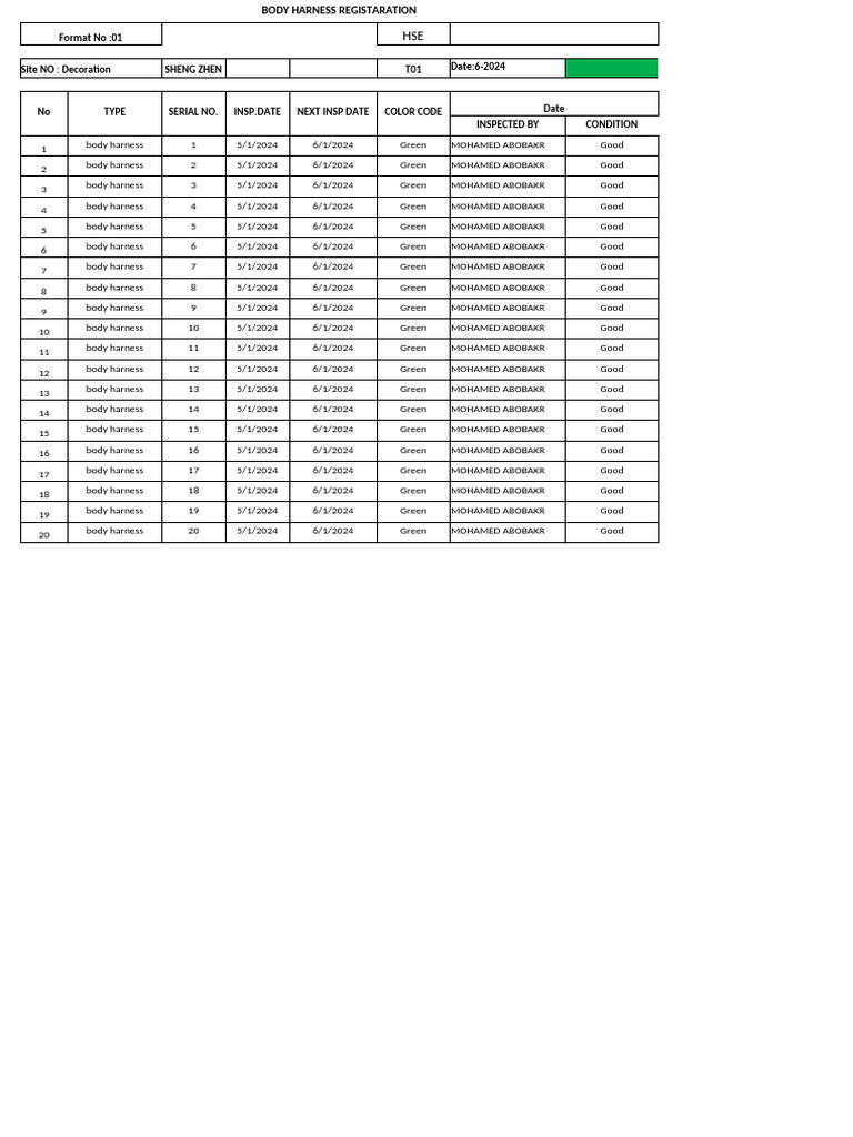 Body Harness Register-1 | PDF