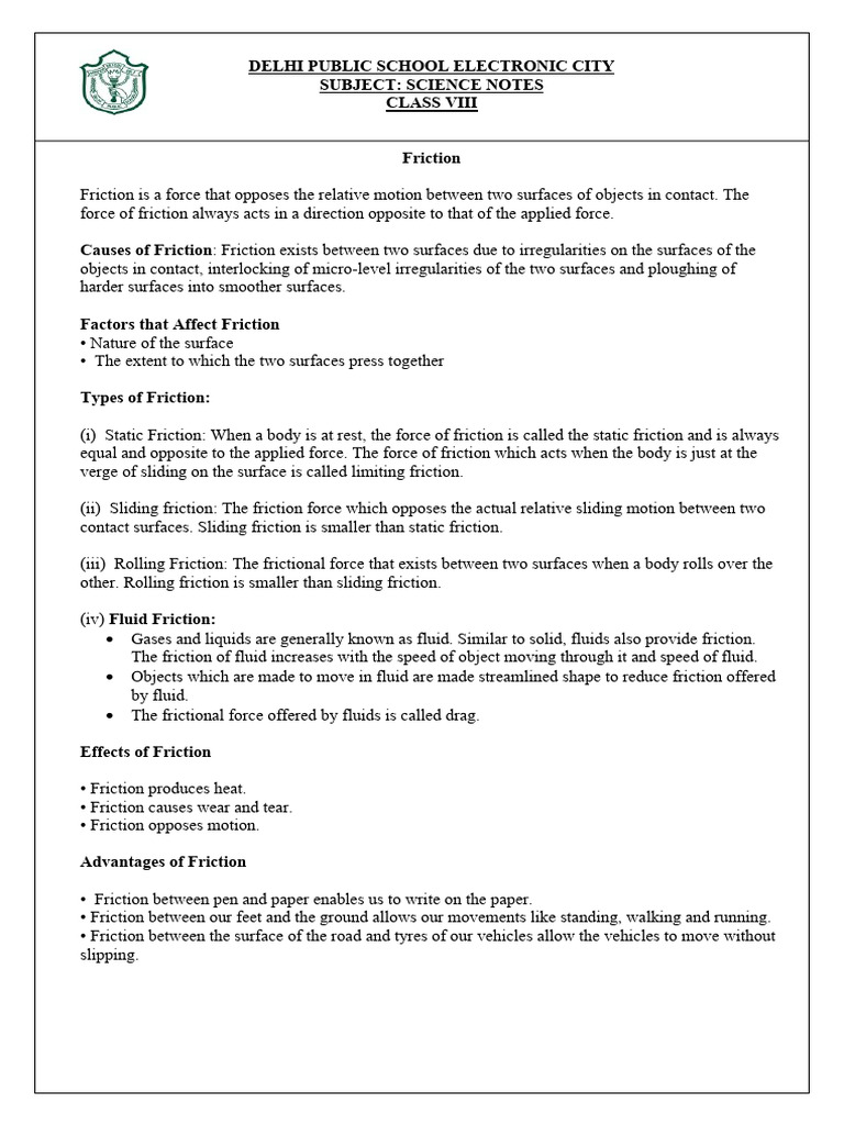 Friction Pdf Friction Force