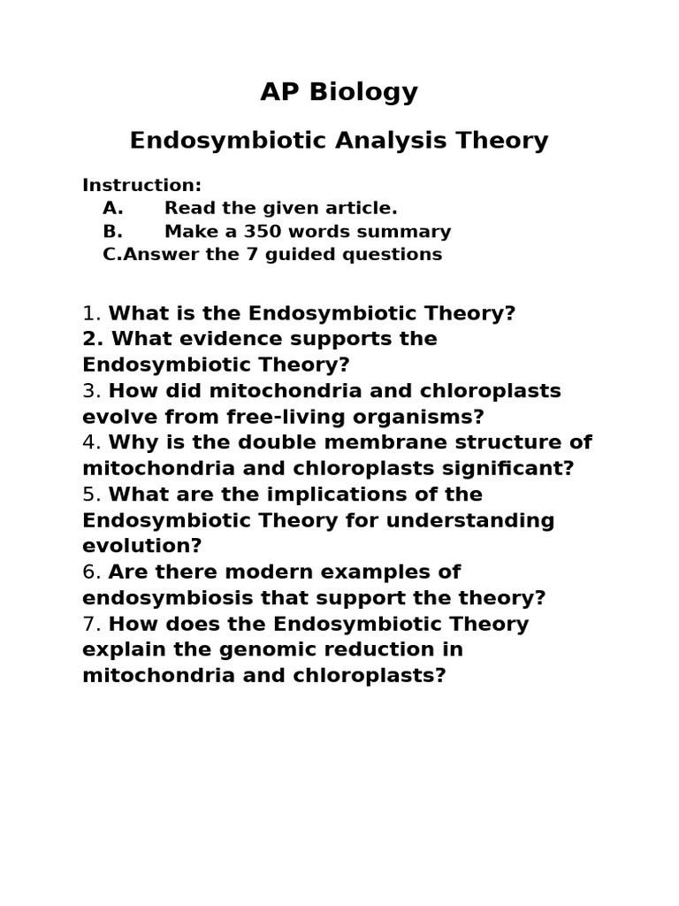 Endosymbiosis Questions | PDF | Wellness | Science & Mathematics