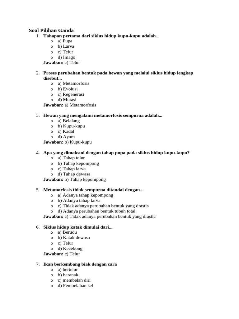 Soal Siklus Idup | PDF | Sains & Matematika
