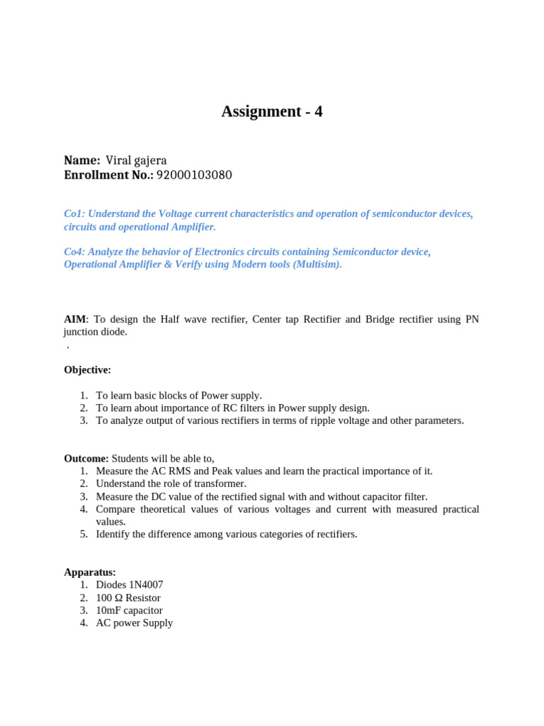 Session-4 Assignment - Rectifier - 10ma | PDF | Science & Mathematics | Technology & Engineering