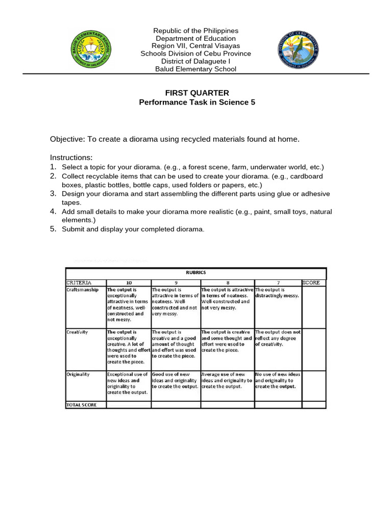 Performance Task with Rubrics | PDF